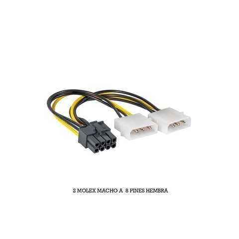 CABLE DE PODER MOLEX 4 PINES MACHO X2 A 8 PINES HEMBRA / PCI / 15 CMS ...